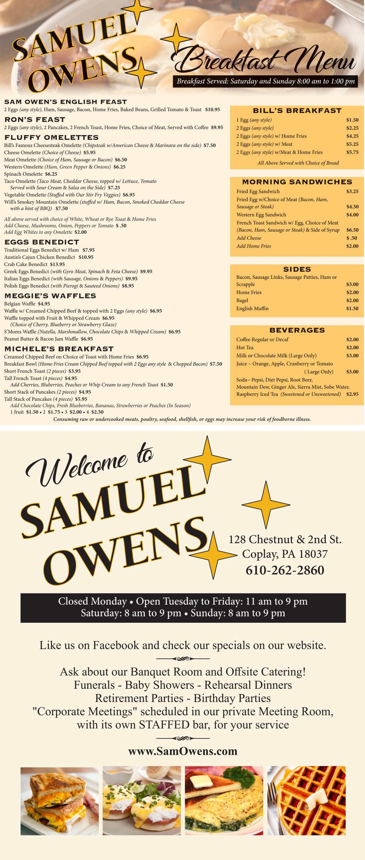 Breakfast Menu - Samuel Owens Restaurant & Bar - Coplay, PA - (610-262 ...