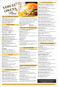 Dinner Menu - Samuel Owens Restaurant & Bar - Coplay, PA - (610-262-2860)